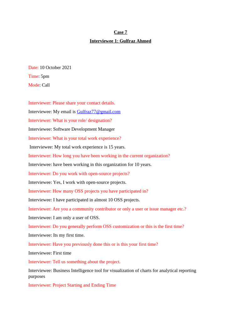 Case 7 (Interviewee 1) Gulfraz Ahmed | PDF | Software Development Process | Agile Software ...