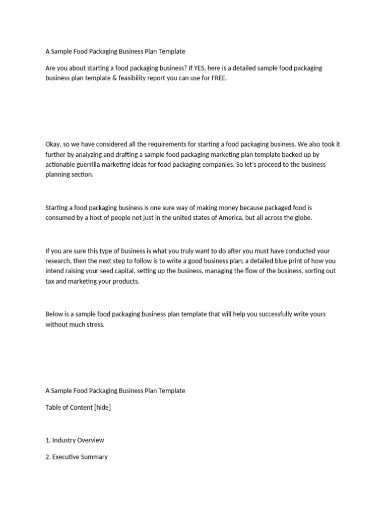 A Sample Food Packaging Business Plan Template | PDF | Point Of Sale ...