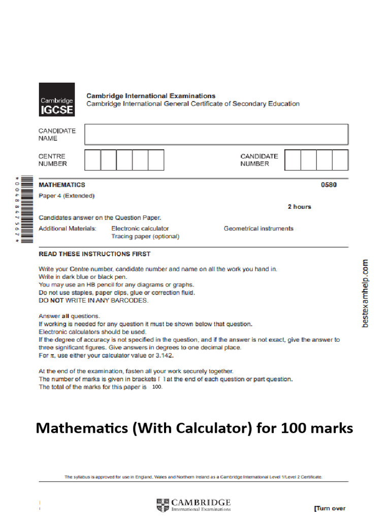 Maths Calculator Paper | PDF