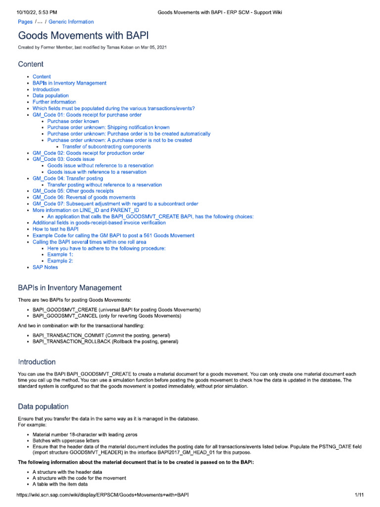 Goods Movement With BAPI | PDF