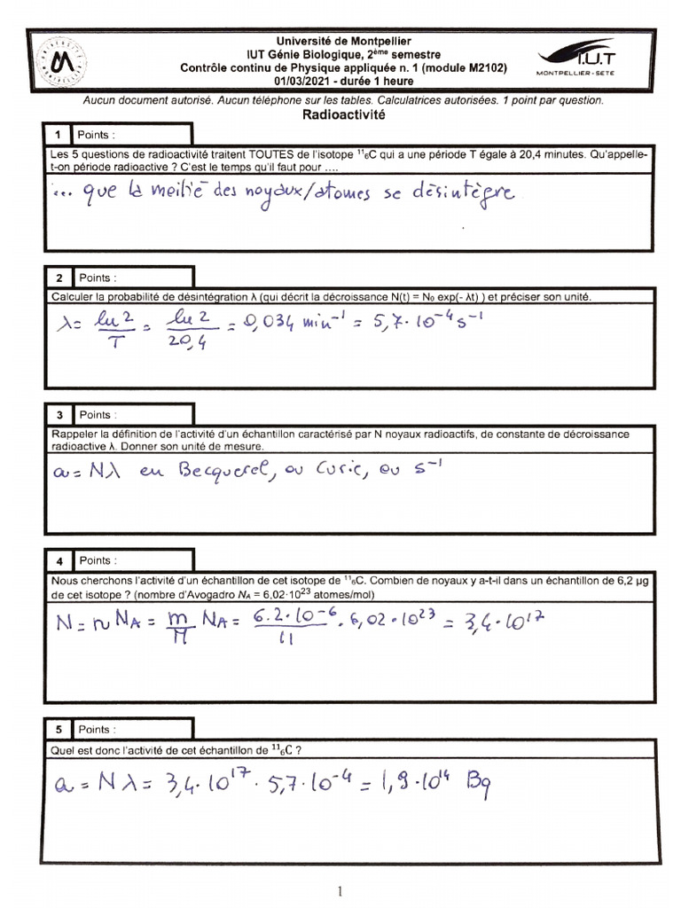 CC1 physiqueIUT 20-21 Corrige | PDF