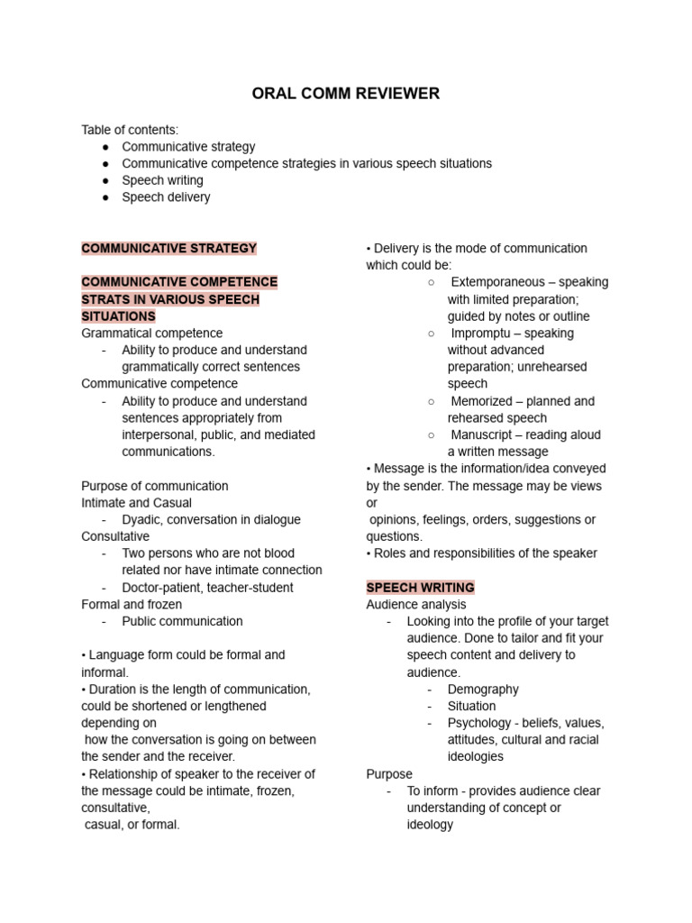 Oral Comm Reviewer | PDF | Communication | Speech Oral Comm Reviewer | PDF | Communication | Speech
