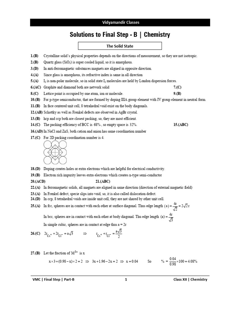 Chemistry Final Step-B SOL | PDF | Redox | Dissociation (Chemistry)