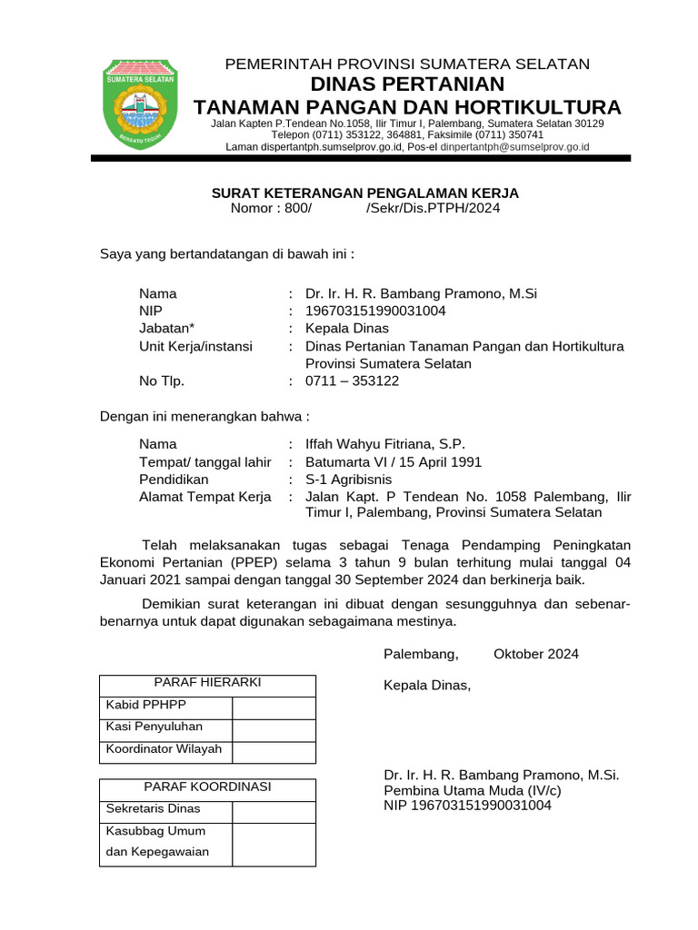 Contoh Portofolio Surat Pengalaman Kerja PPEP Ada Paraf Hierarki | PDF