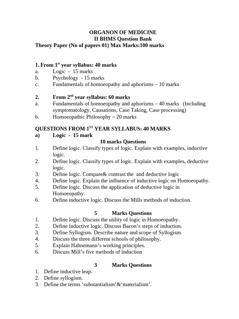 II BHMS Question Bank | PDF | Homeopathy | Logic