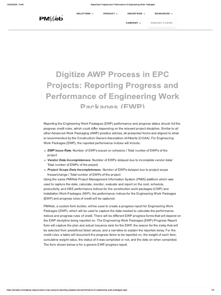 Reporting Progress and Performance of Engineering Work Packages | PDF