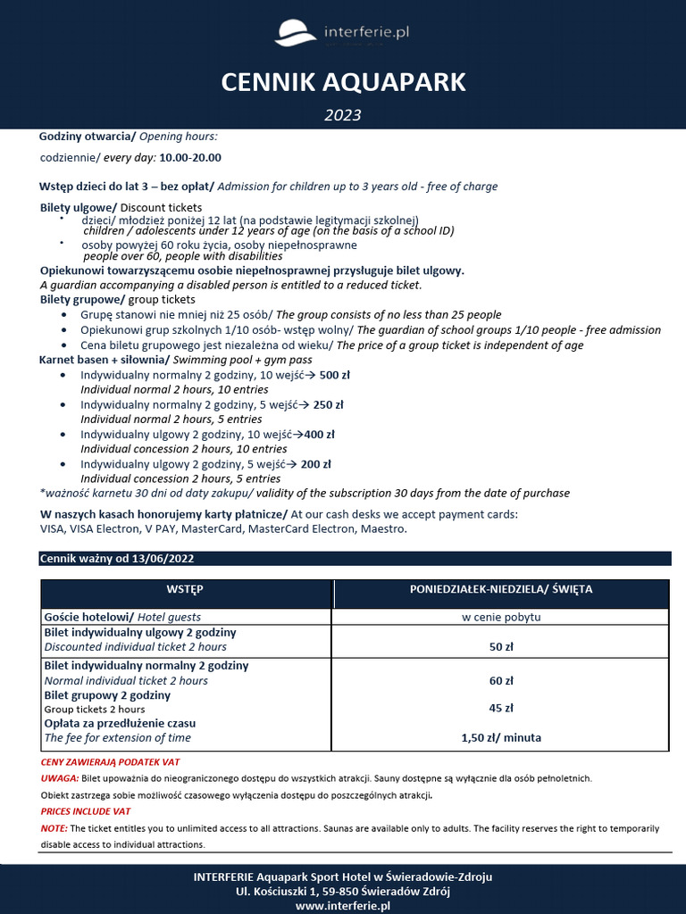 Aquapark Cennik-2023 | PDF