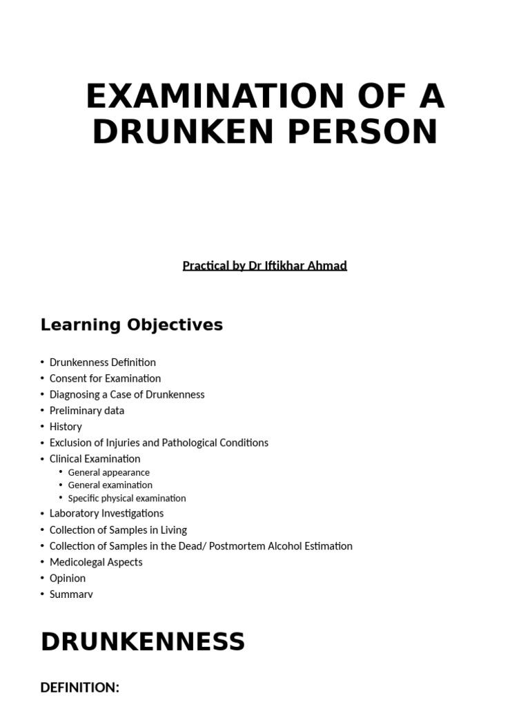 Drunkenness Examination Guide | PDF | Alcohol Intoxication | Consent
