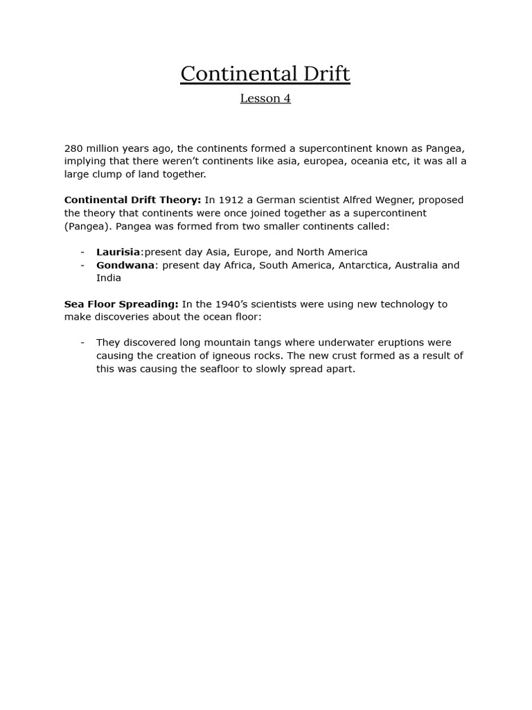 Continental Drift - Lesson 4 2 | PDF | Plate Tectonics | Earth