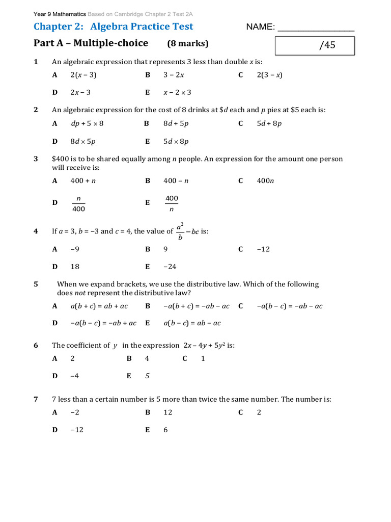 Algebra Applications in Real Life Test | PDF | Mathematical Concepts ...