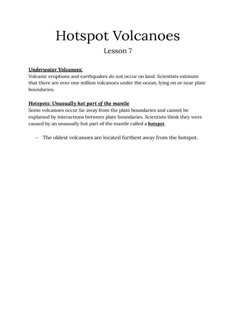 Underwater Volcanoes & Hotspots | PDF