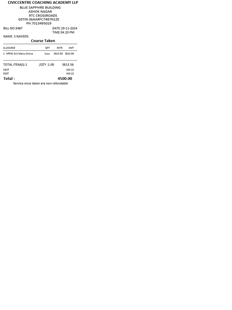 S NAVEEN fee receipt | PDF