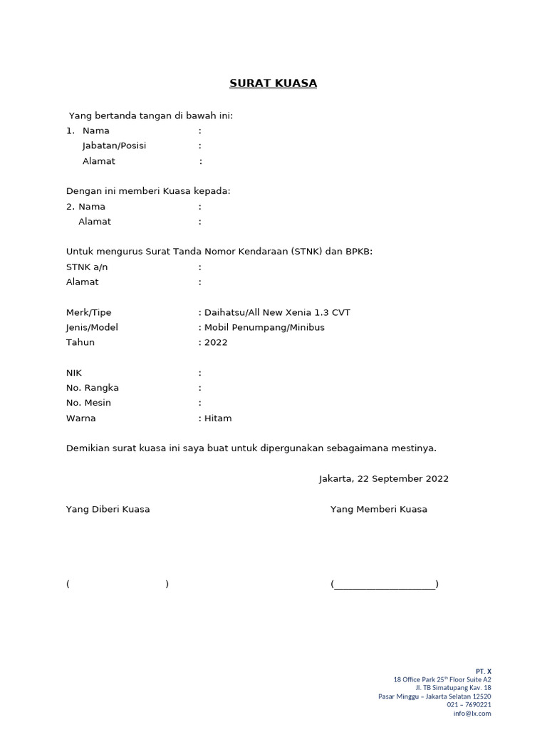 Surat Kuasa Urus STNK - Template | PDF