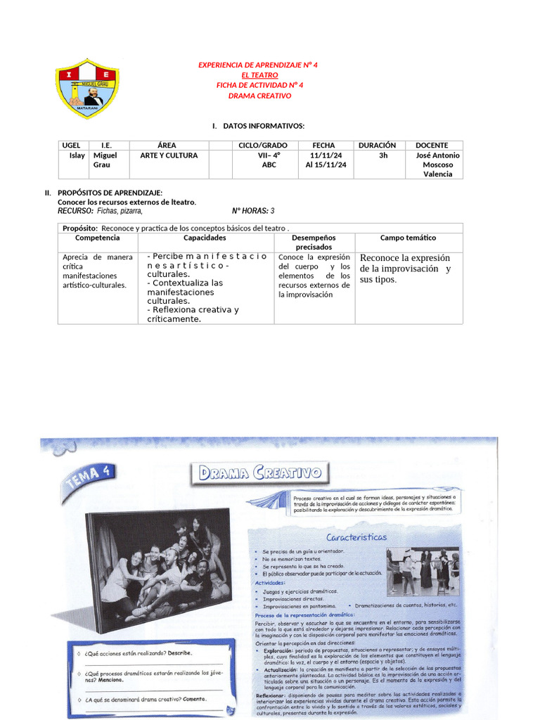 EXPERIENCIA DE APRENDIZAJE N. 4 Actividad 4 | PDF | Aprendizaje | Maestros EXPERIENCIA DE APRENDIZAJE N. 4 Actividad 4 | PDF | Aprendizaje | Maestros