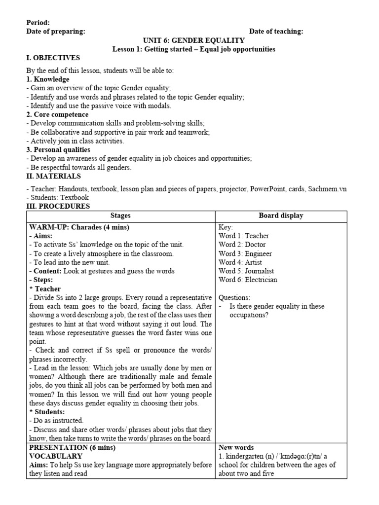Unit 6 Gender Equality Pdf Verb Stress Linguistics