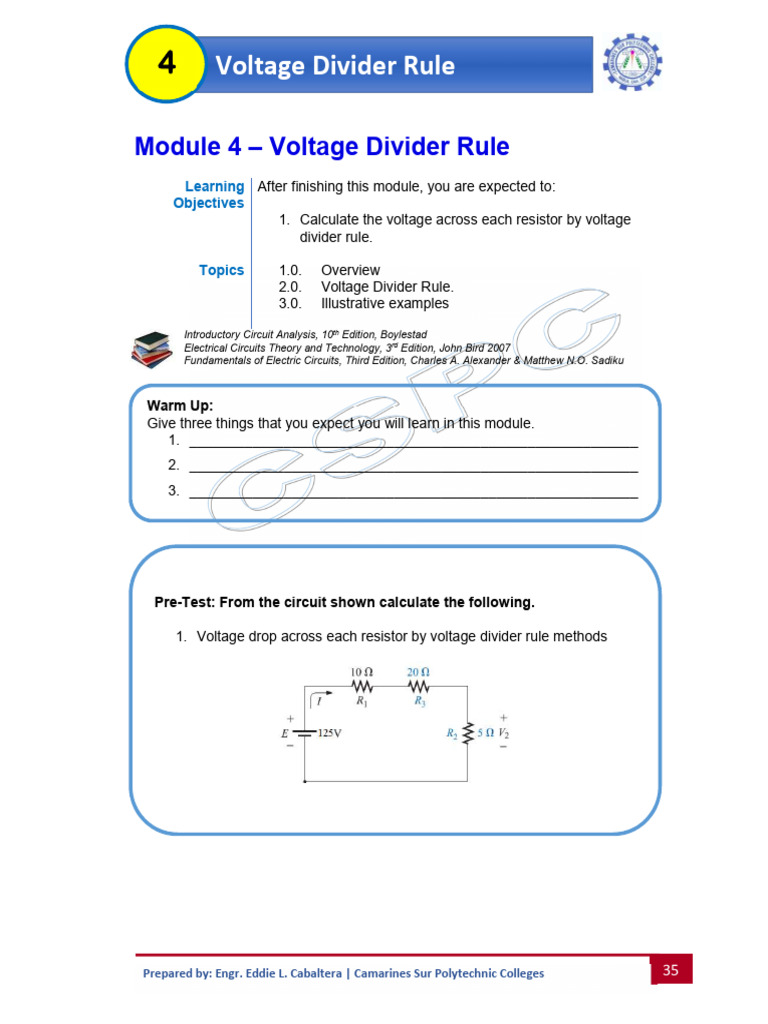 Voltage Divider Problems and Solutions | PDF | Series And Parallel ...