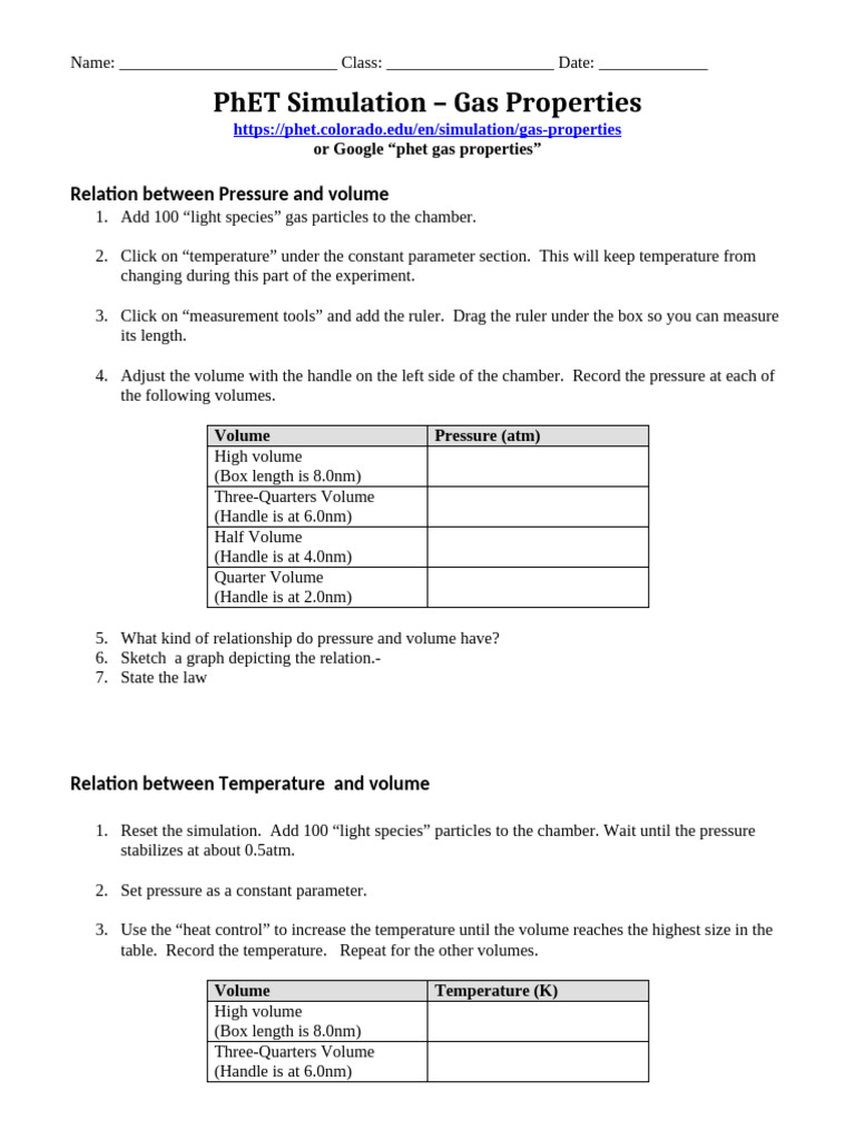 PhET - Gas - Properties - Level - 2 2 | PDF | Gases | Temperature