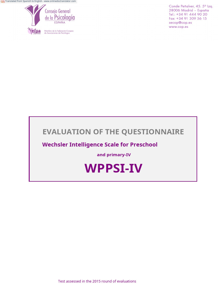 WPPSI-IV Test Actividad 3.es - en | PDF | Validity (Statistics ...