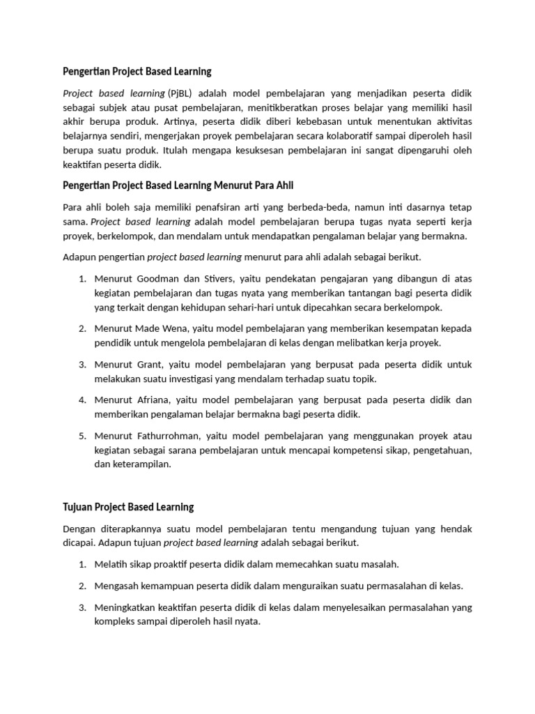 Pengertian Project Based Learning | PDF