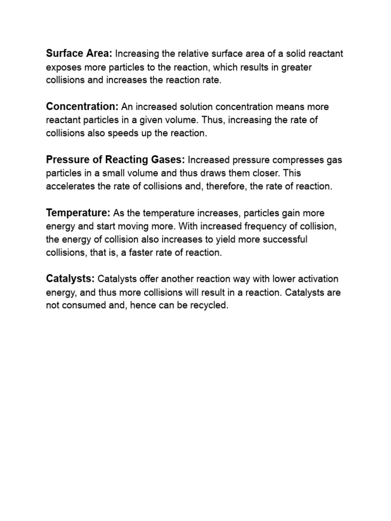 Factors Affecting Rate of Reaction | PDF