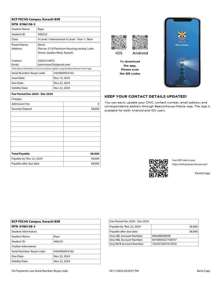 Rayn A Level Admission Fee Challan 9 | PDF | Qr Code | Ios
