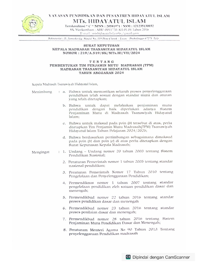 SK Tim Penjamin Mutu | PDF