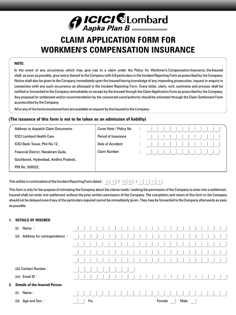 WC Claim Form | PDF | Insurance | Indemnity