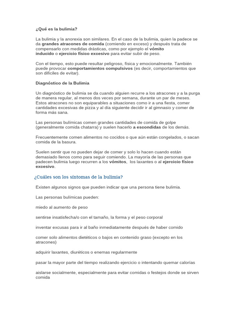 Bulimia: síntomas, consecuencias y tratamiento | PDF | Bulimia nerviosa ...