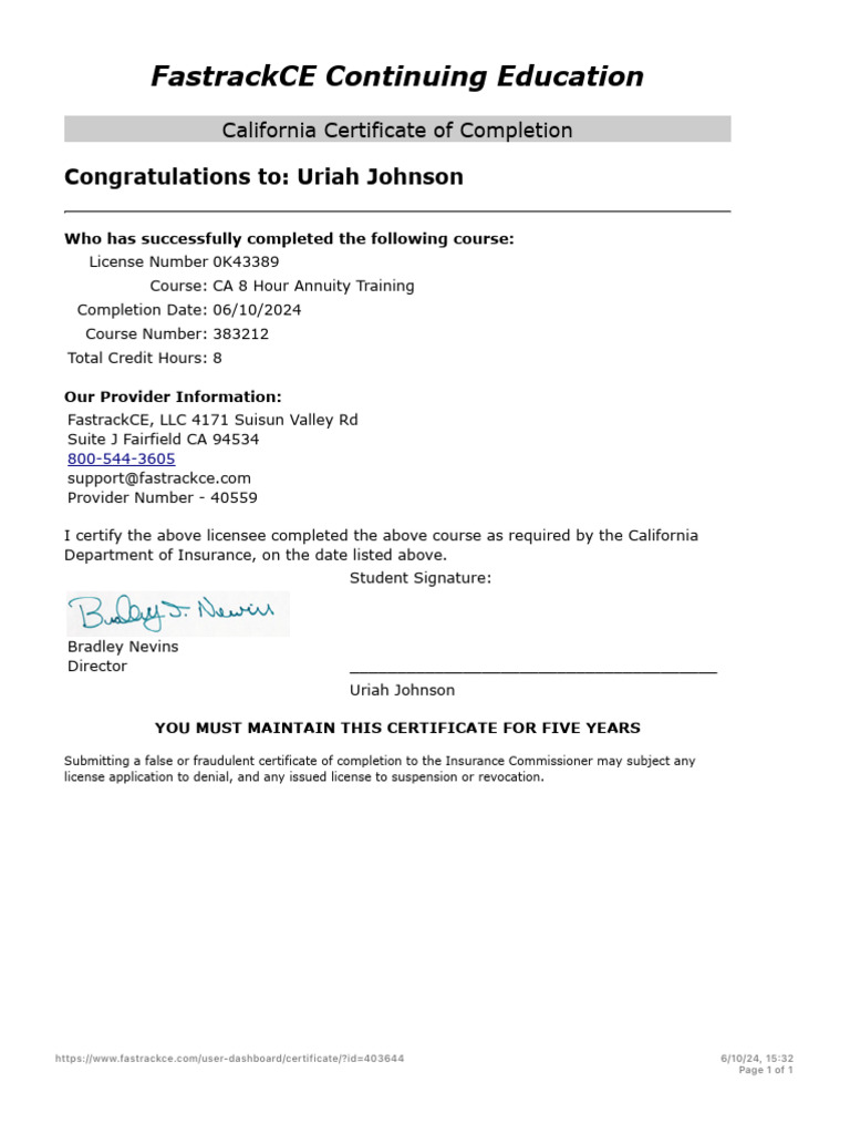 FastrackCE Certificate of Completion | PDF