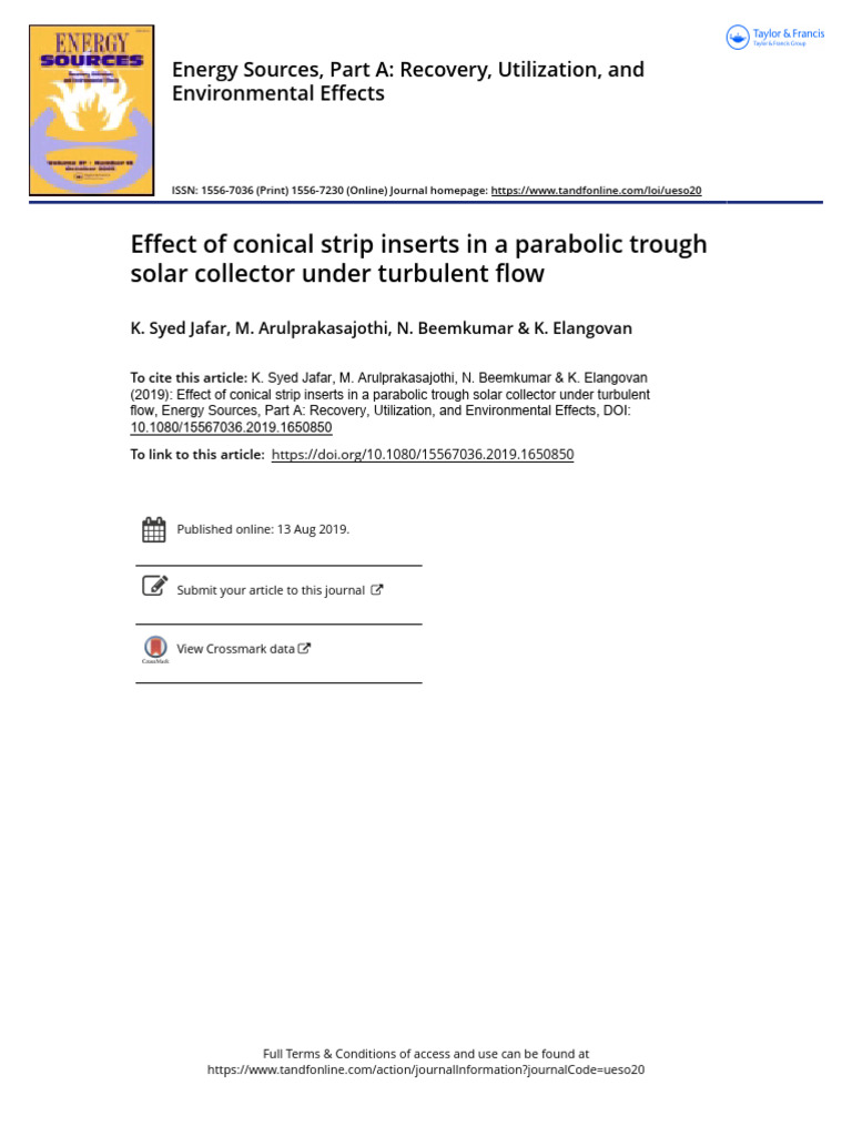 Conical Parabolic Solar Collector | PDF | Heat Transfer | Reynolds Number