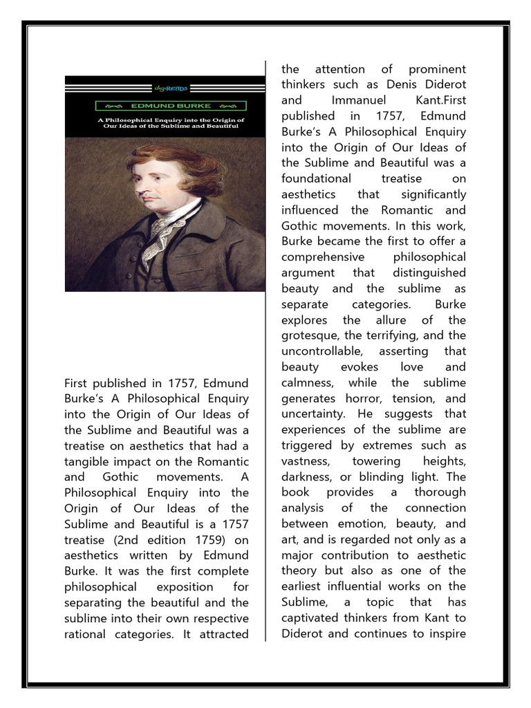 Burke's Aesthetics: Sublime vs. Beautiful | PDF | Beauty | Aesthetics