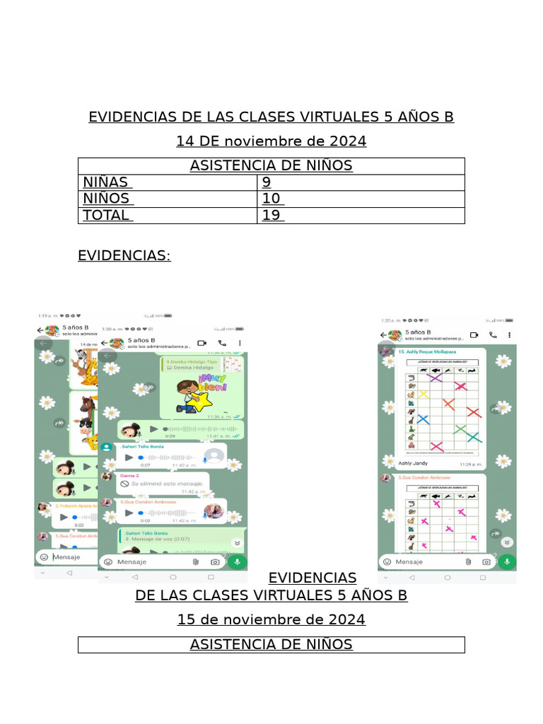 EVIDENCIAS DE LAS CLASES VIRTUALES 5 AÑOS B | PDF