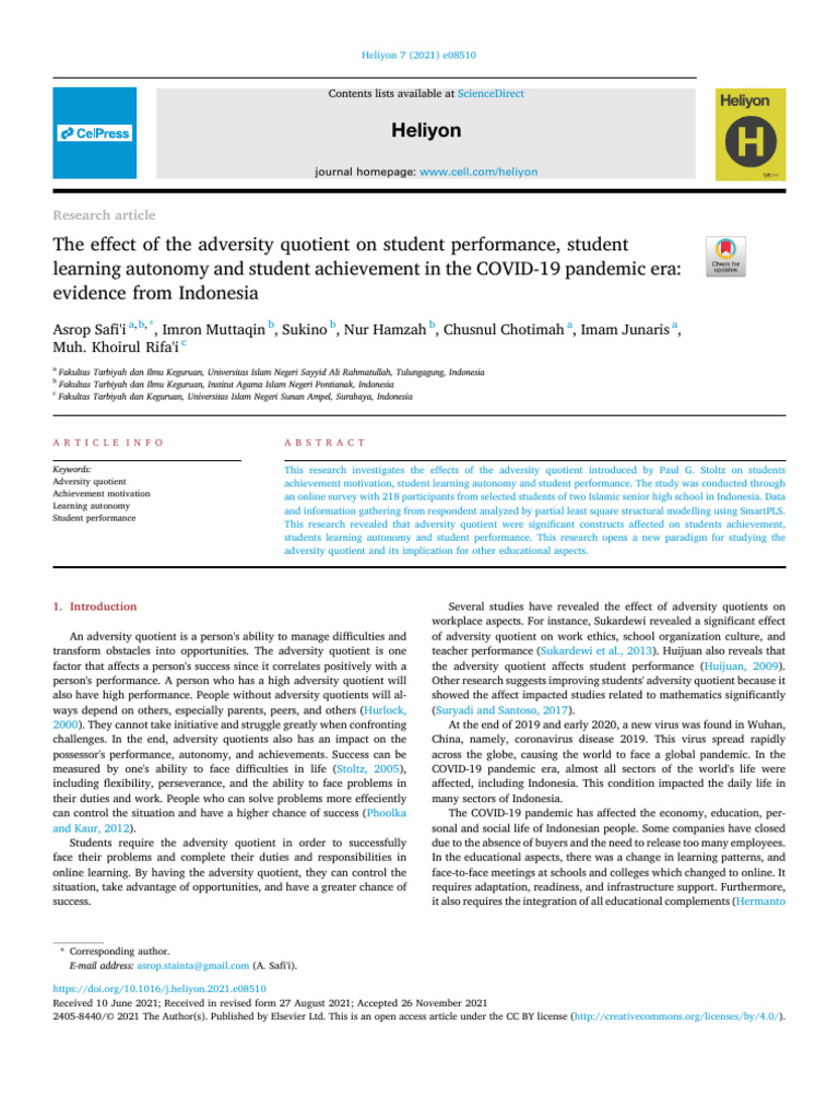 Adversity Quotient in Student Success | PDF | Coefficient Of ...