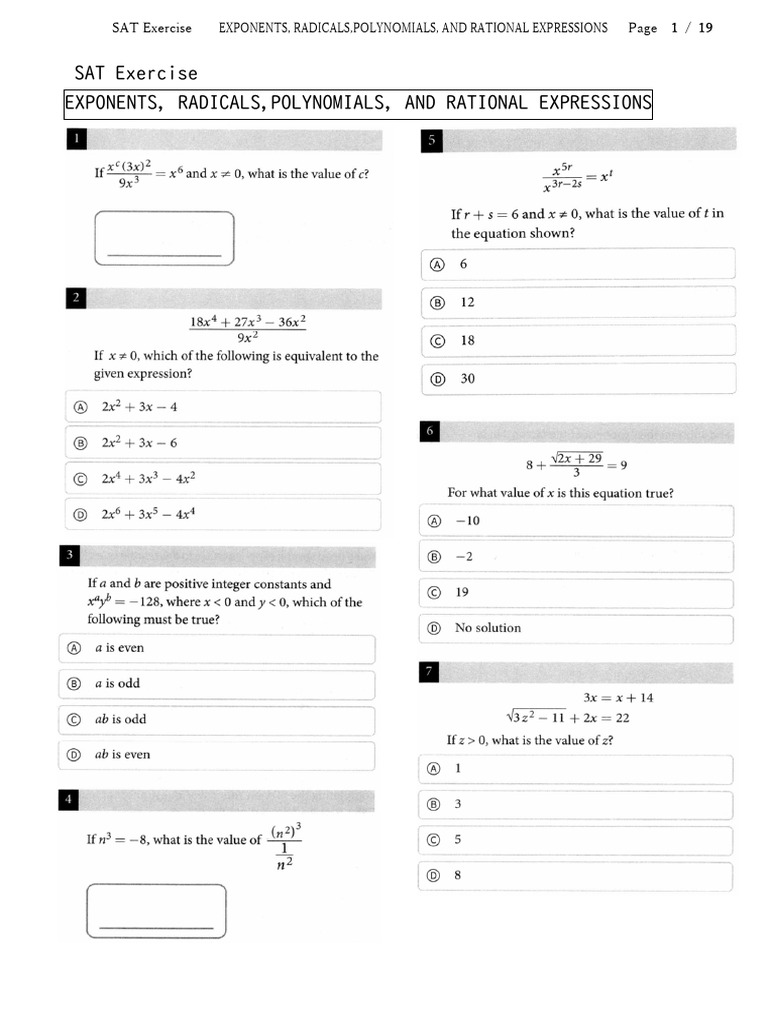 Exponents Radicals Polynomials Rationalexpressions | PDF