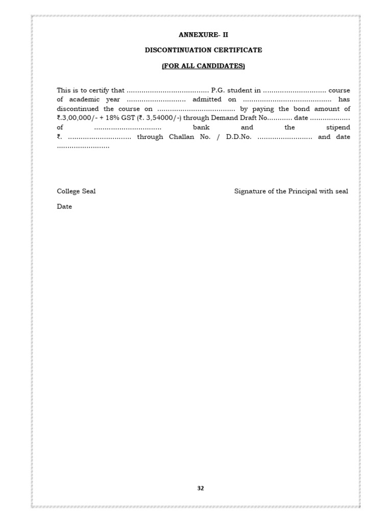 Annexure - II Discontinuation Certificate | PDF