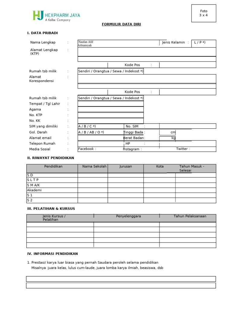 Form Data Diri HJ | PDF