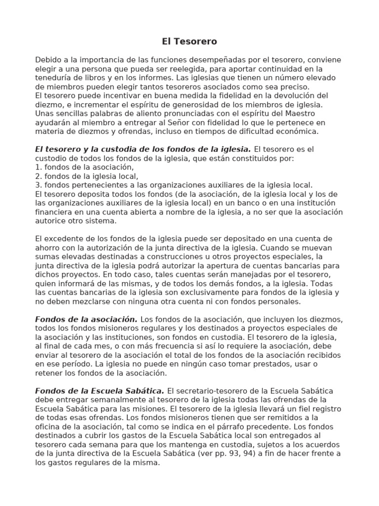 Funciones y Responsabilidades del Tesorero | PDF | Tesorero | Dinero