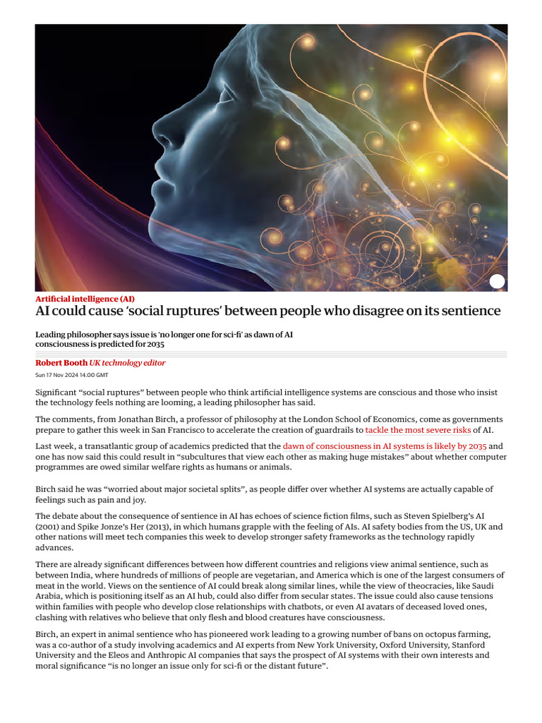 AI Could Cause Social Ruptures' Between People Who Disagree On Its Sentience - Artificial ...