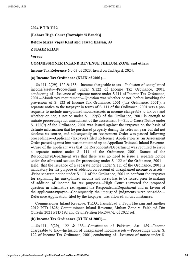 2024 P T D 1112 | PDF | Judgment (Law) | Taxes