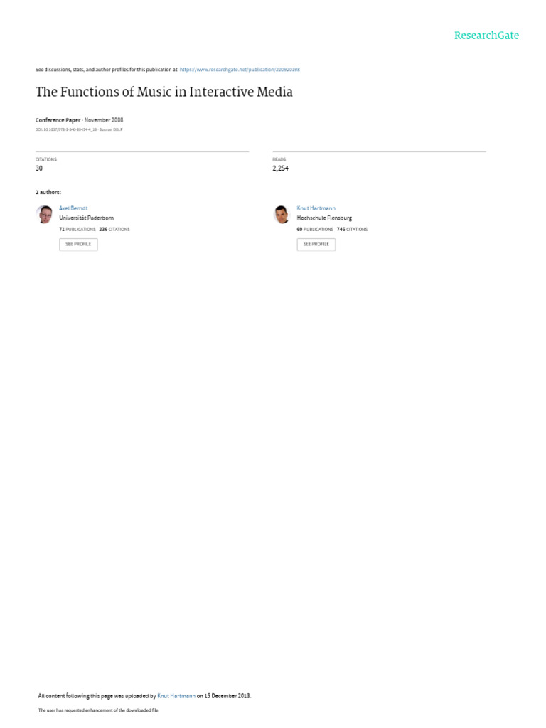 The Functions of Music in Interactive Media | PDF | Perception