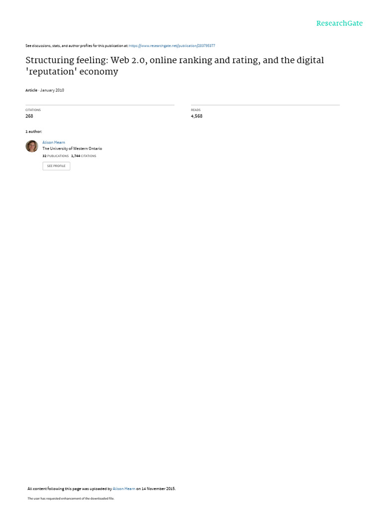 A.Hearn - Structuring Feeling - Web20 | PDF | Brand | Reputation