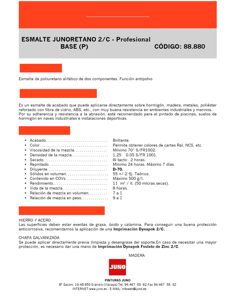 Ficha Técnica JUNORETANO | PDF | Hormigón | Pintar