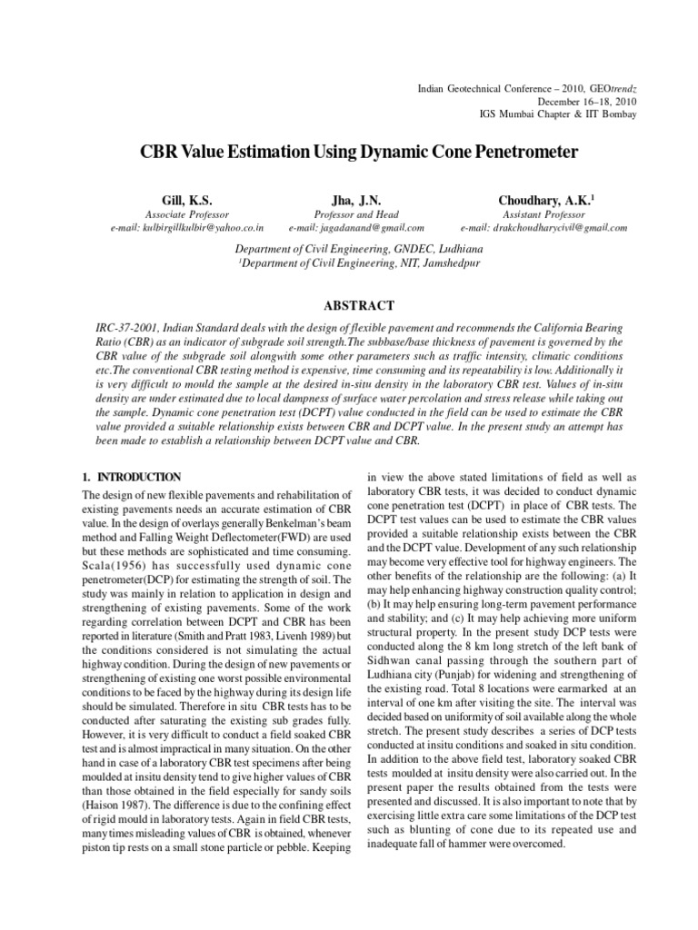 CBR Value Estimation Using Dynamic Cone | PDF | In Situ | Density