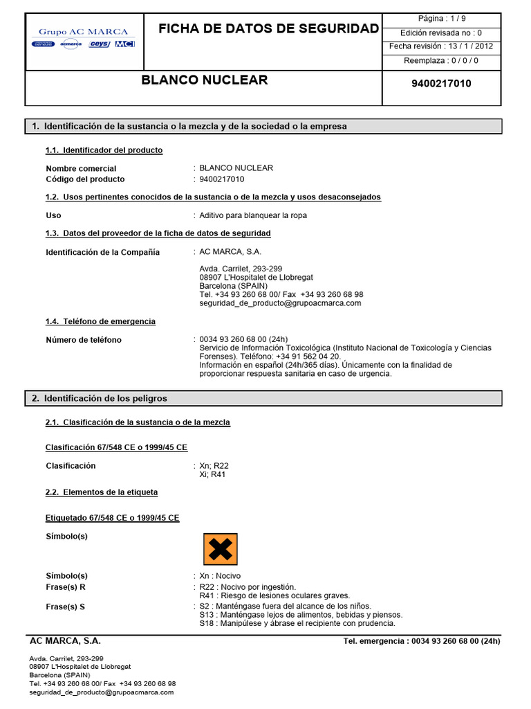 FDS - Blanco Nuclear - 9400217010 - FDS - 13.01.12 | PDF
