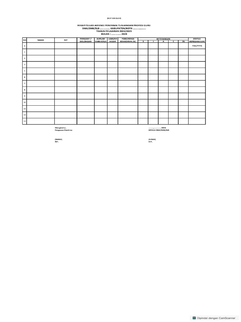 Format Rekapitukasi Absensi | PDF
