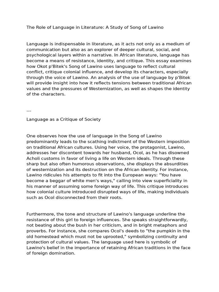 Somg of Lawino Presentation | PDF | Traditions | Proverb