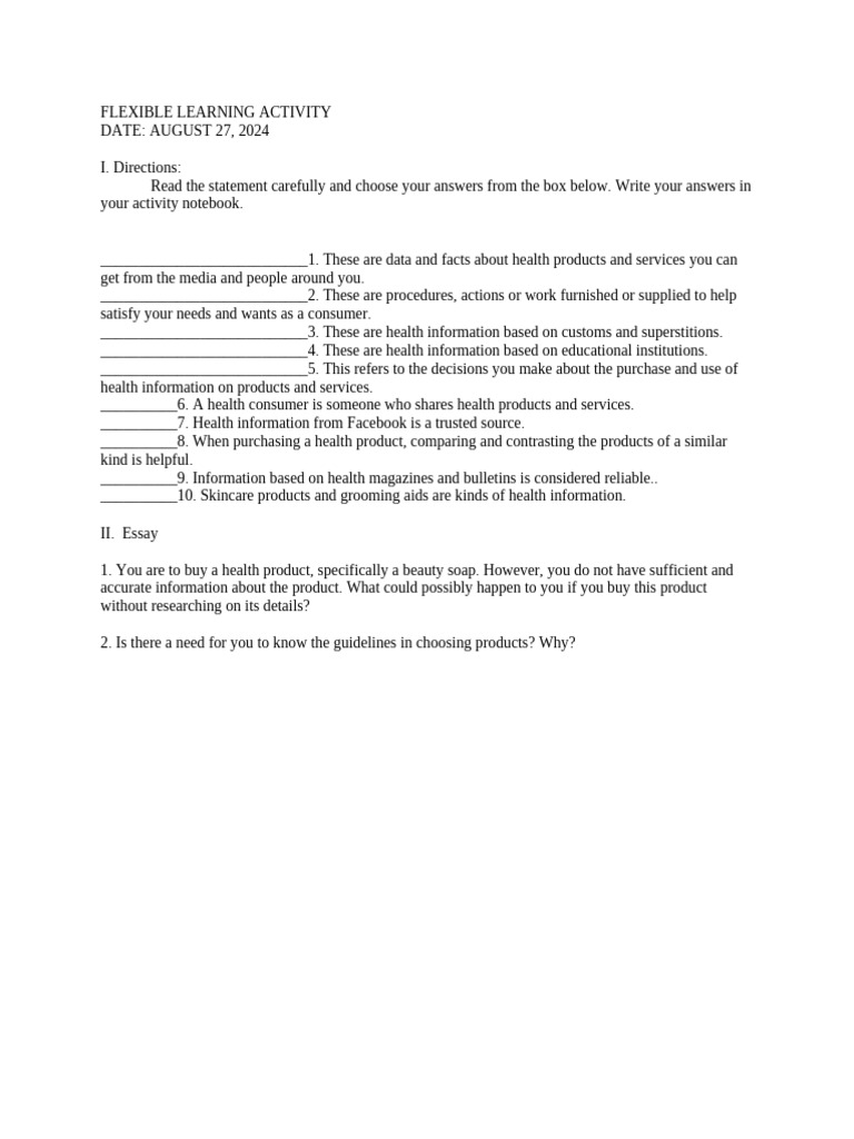 Flexible Learning Activity | PDF