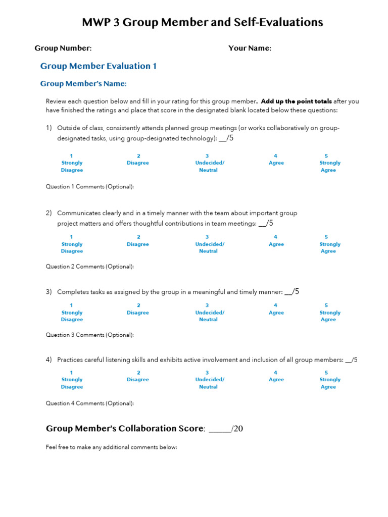 MWP 3 Group Member and Self-Evaluations 2760 FA 24 | PDF