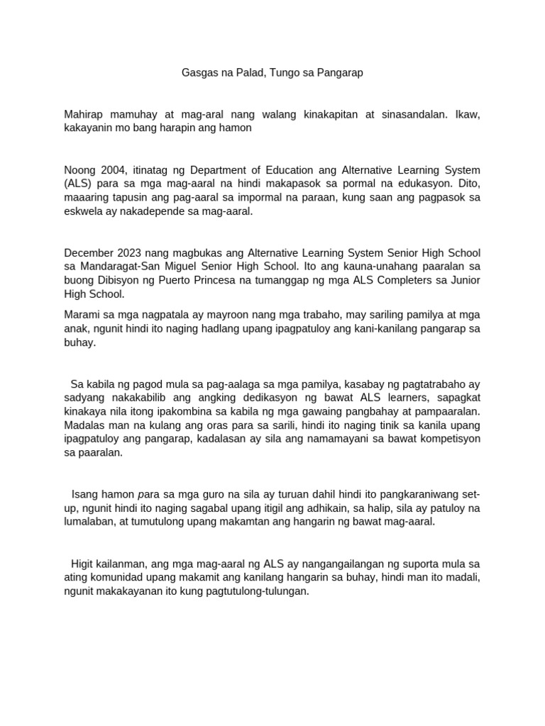 Gasgas Na Palad | PDF