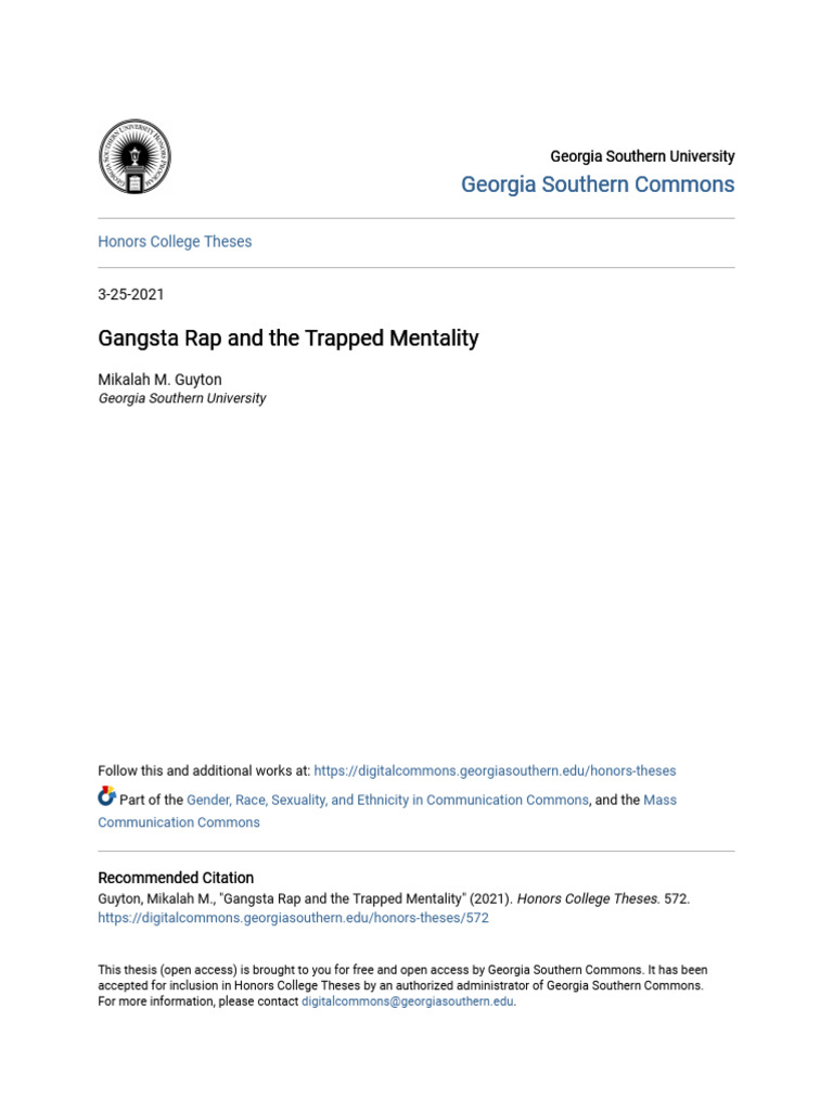 Gangsta Rap and The Trapped Mentality | PDF | Hip Hop Music | Rapping